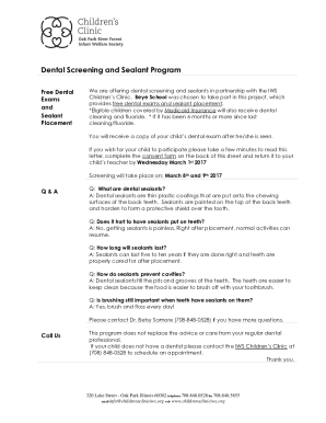 Fillable Online Dental Screening and Sealant Program Fax Email Print ...
