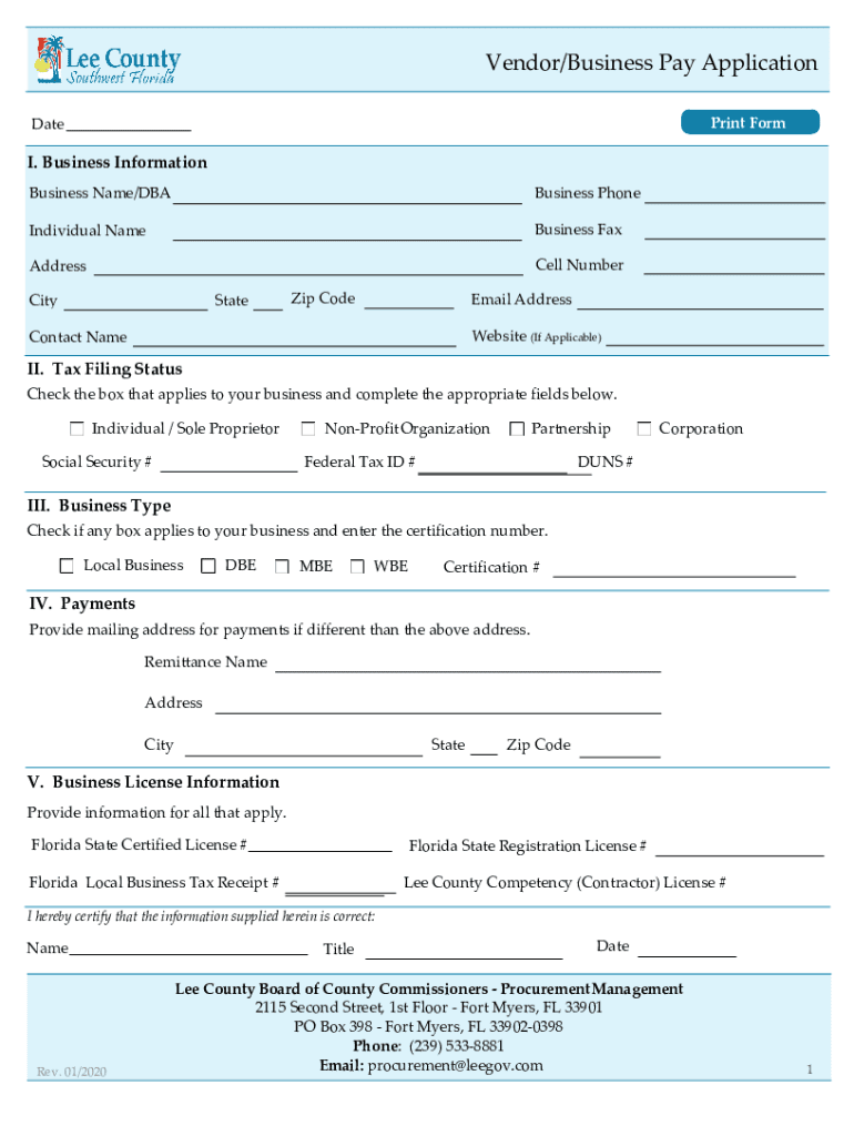 Fillable Online Vendor/Business Pay Application Fax Email Print - pdfFiller