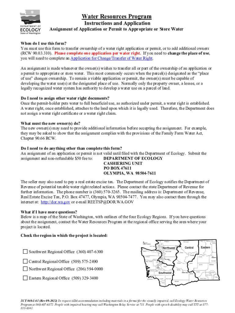 Fillable Online Assignment of Application or Permit to Appropriate Fax ...