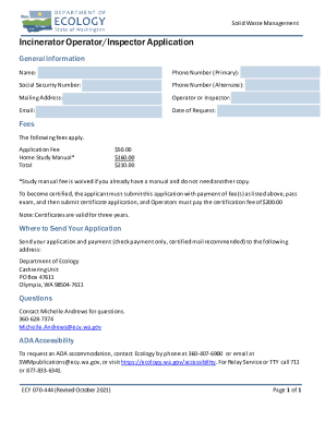 Fillable Online Incinerator Operator/Inspector Application. Form # EYC ...