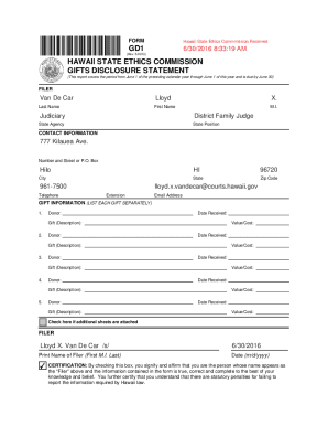 Fillable Online Gifts Disclosure Statement Form - Hawaii.gov Fax Email ...