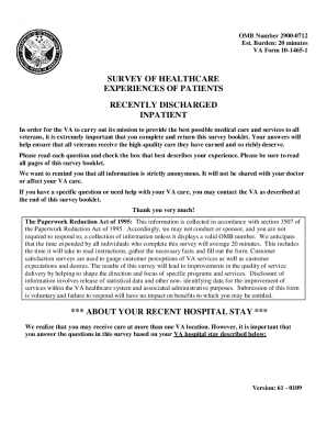 Fillable Online Form VA Form 10-1465-1 VA Form 10-1465-1 SHEP InPatient ...
