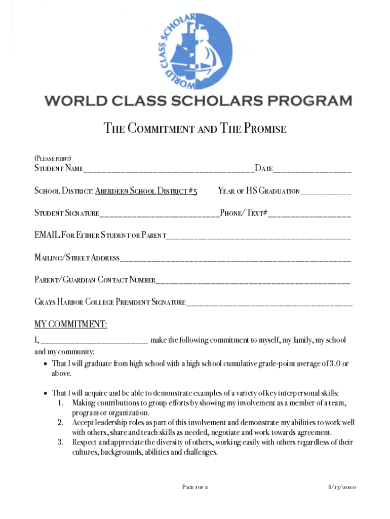 Fillable Online WCS Form The Commitment and The Promise 2020 Fax Email ...