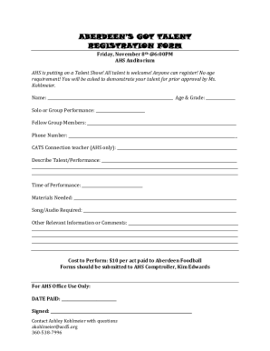 Fillable Online Talent Show Registration Form Template - Jotform Fax ...