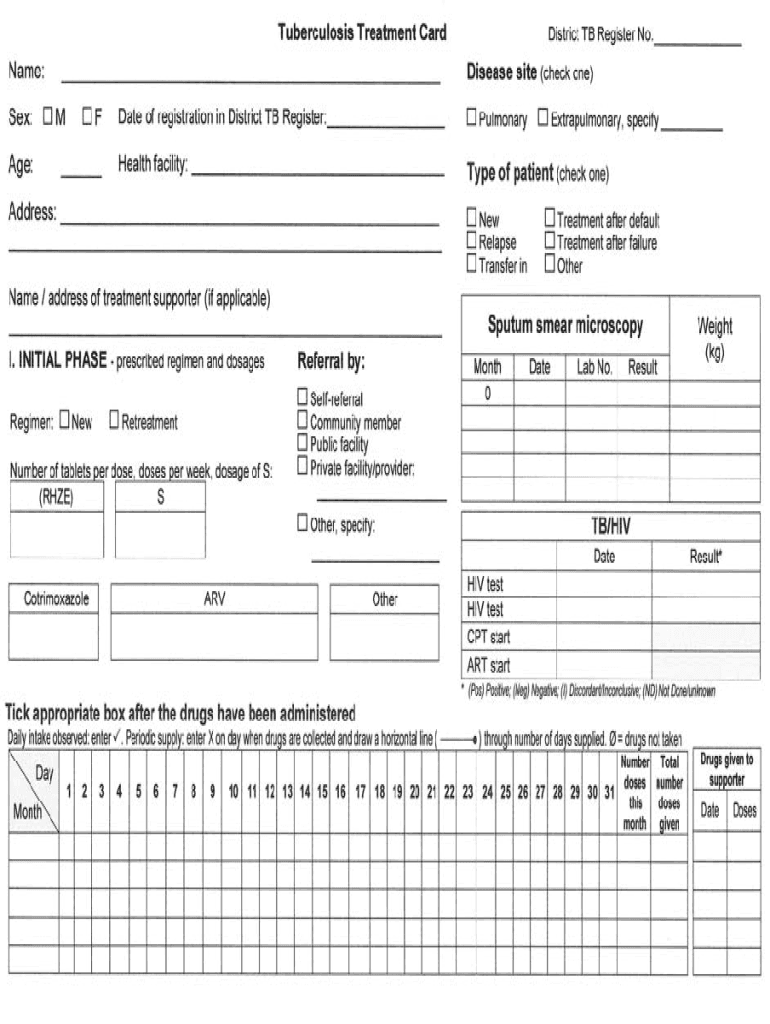 Fillable Online Revised TB recording and reporting forms and registers ...