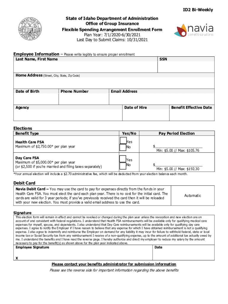 Fillable Online FY21-FSA-Enrollment-Form-Bi-weekly-26-Fillable-1.pdf Fax Email Print - pdfFiller