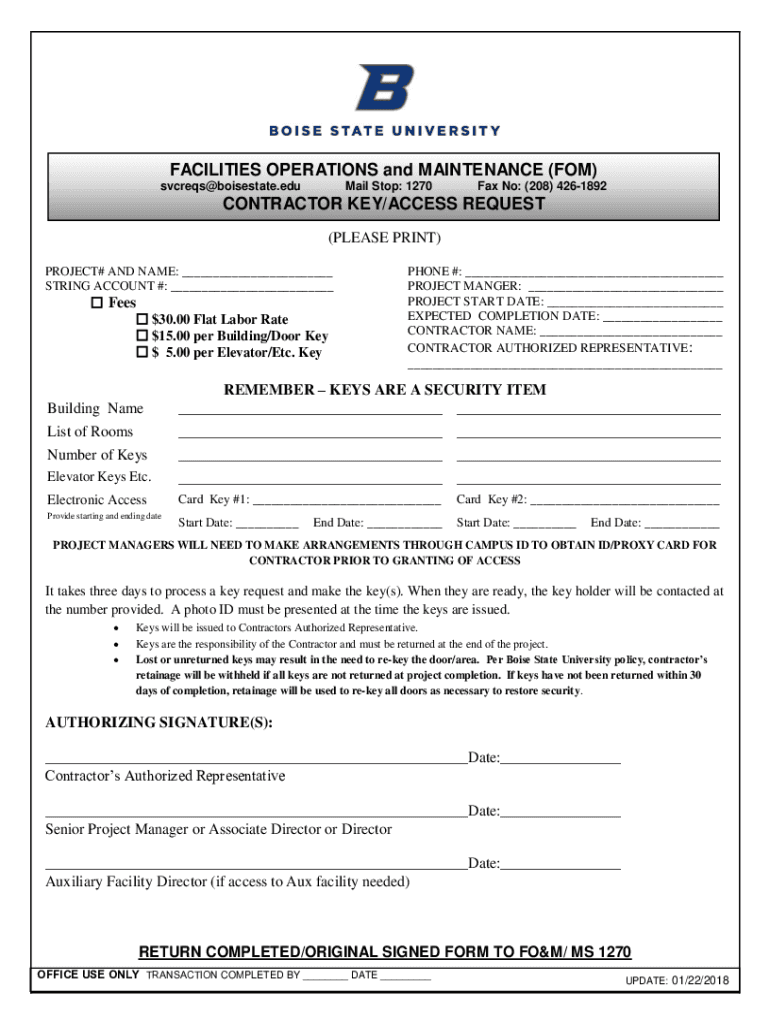 Fillable Online Key Request/ LOST/ STOLEN OR RETURN FORM Fax Email ...