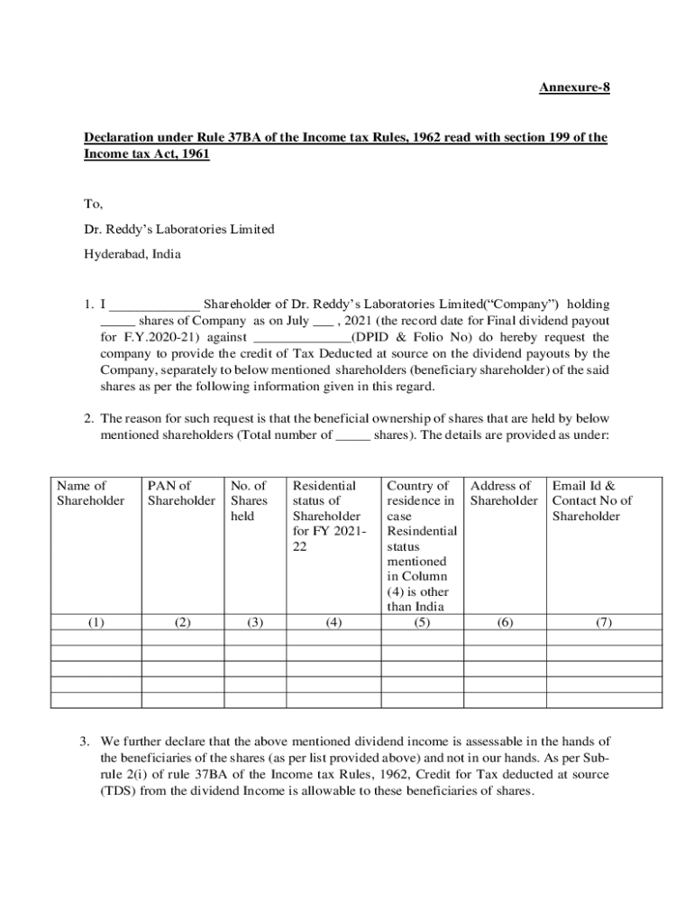 Fillable Online DECLARATION Under Rule 37BA(2) of the Income-tax Rules ...