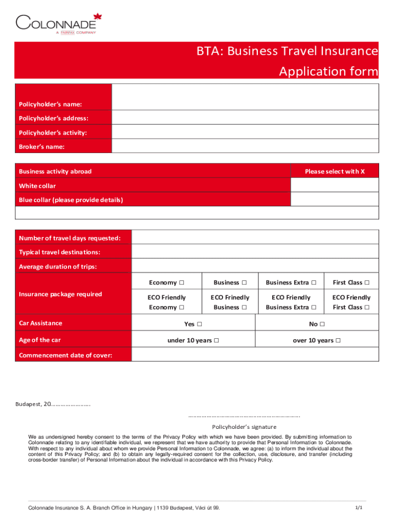 Fillable Online Colonnade-BTA-application-form Fax Email Print - pdfFiller