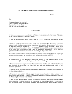 Fillable Online on the letter head of non-resident shareholder ...