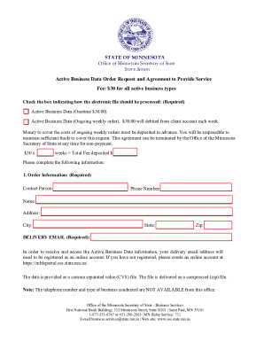 Fillable Online Active Business Data Order Request and Agreement to ...