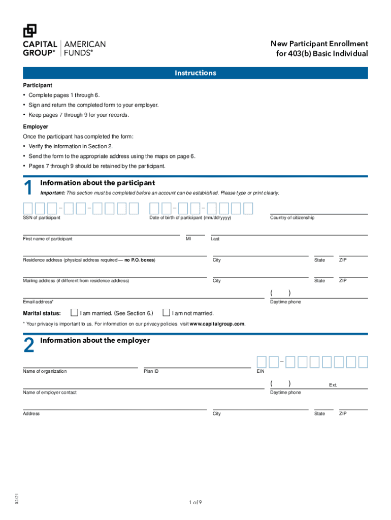 Fillable Online Employee Enrollment Form for 403(b) Thrift Plans With ...