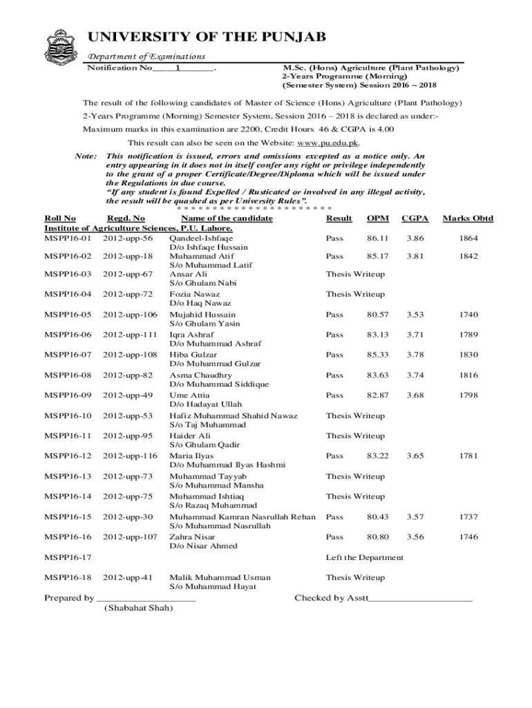 Fillable Online pu edu Department of Plant Pathology , M.Sc(Hons) Fax Email Print - pdfFiller