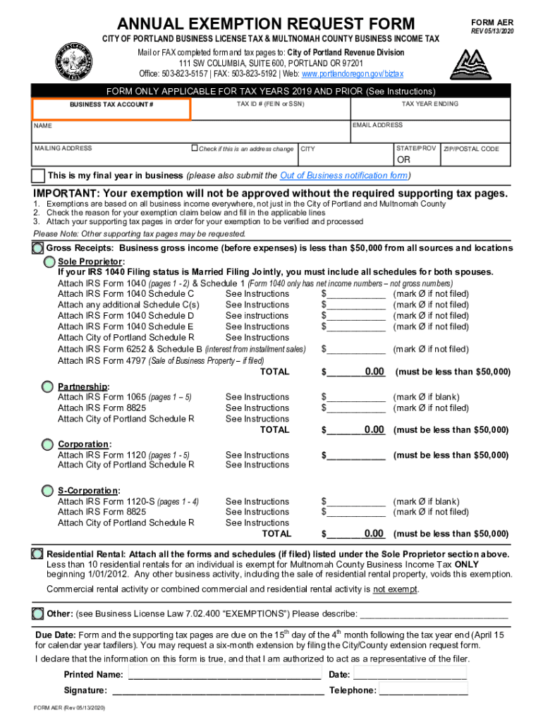 ANNUAL EXEMPTION REQUEST FORMPortland: Fill out & sign online | DocHub