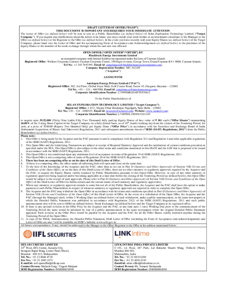 Fillable Online DRAFT LETTER OF OFFER - gyr capital advisors Fax Email ...