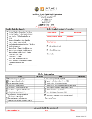 Fillable Online Supply Order Form San Diego County Public Health Laboratory Fax Email Print ...