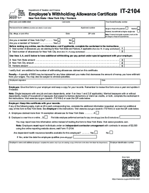 Fillable Online Form IT-2104 Employee's Withholding Allowance ...