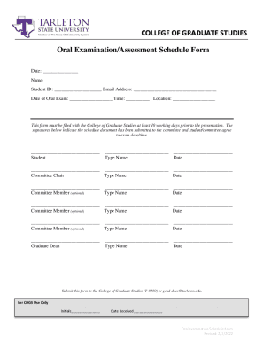 Fillable Online Oral Examination/Assessment Schedule Form Fax Email ...