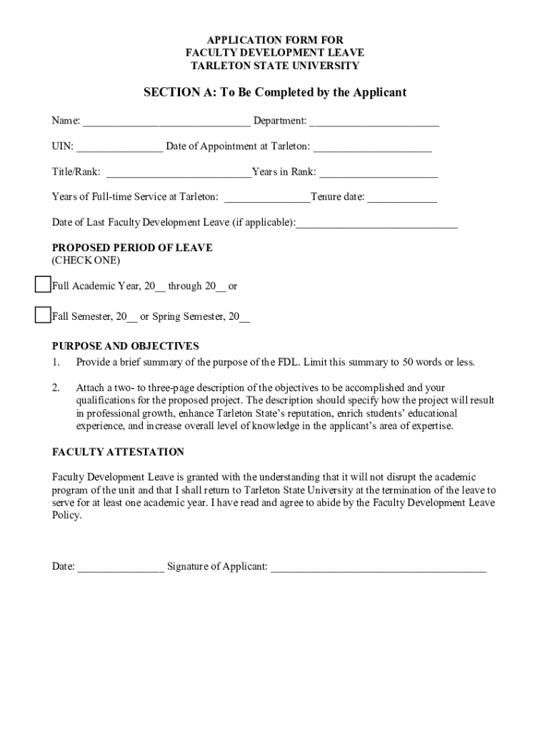 Fillable Online Faculty Development Leave Application Form Fax Email Print - pdfFiller