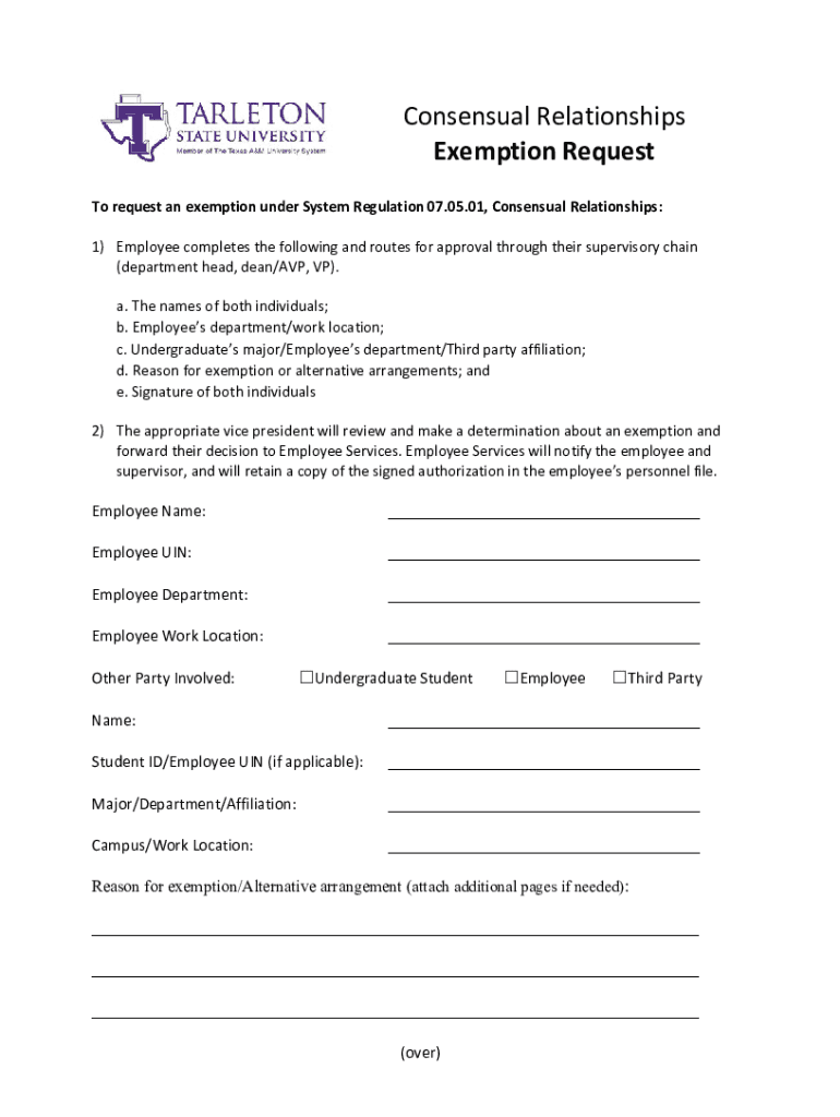 Fillable Online Consensual Relationship Request Form Fax Email Print ...