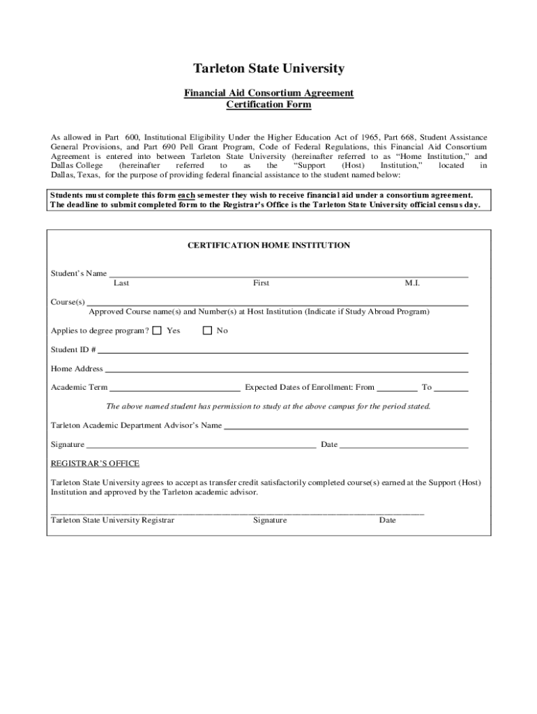Fillable Online tarrant-consortium-form.pdf - Tarleton State University ...