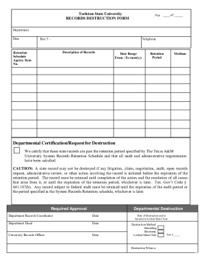 Fillable Online Records Destruction Form Instructions - Tarleton State ...