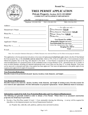 Fillable Online TREE PERMIT APPLICATION - City of Manhattan Beach Fax ...