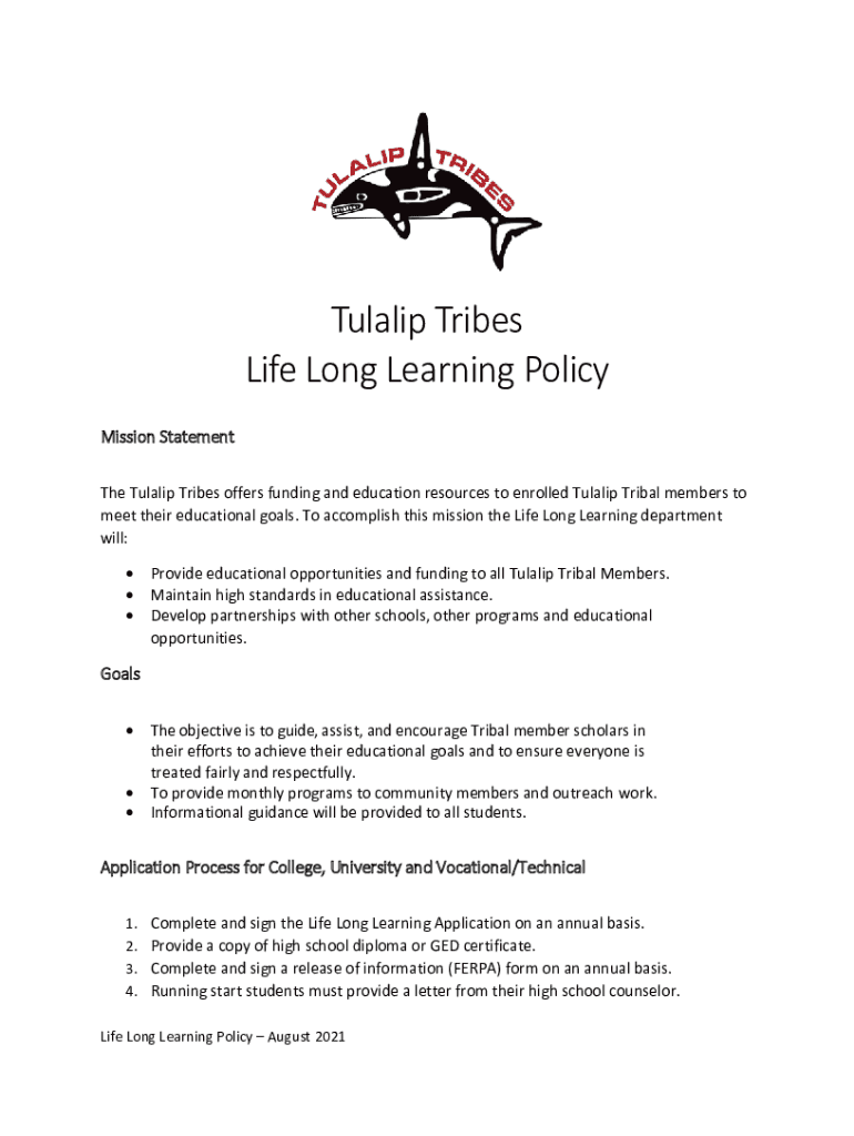 Fillable Online Tulalip Tribes Life Long Learning Policy Fax Email ...