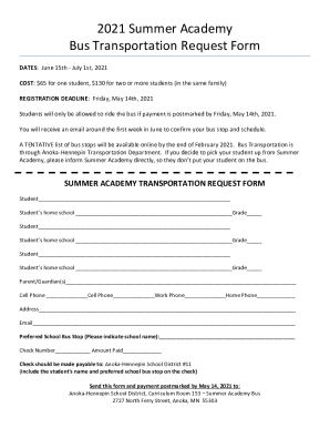 Fillable Online 2021 Summer Academy Bus Transportation Request Form Fax ...