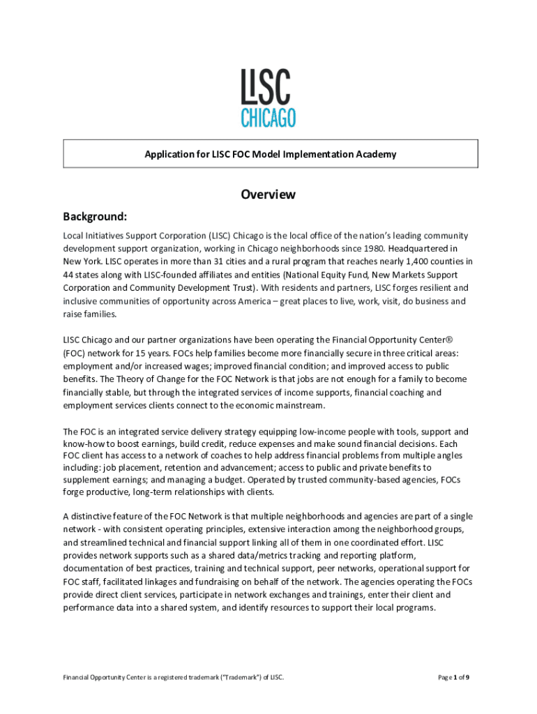 Fillable Online Application for LISC FOC Model Implementation Academy ...