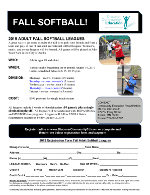 Fillable Online Register NOW for Fall Adult Softball Leagues at Lippold ...