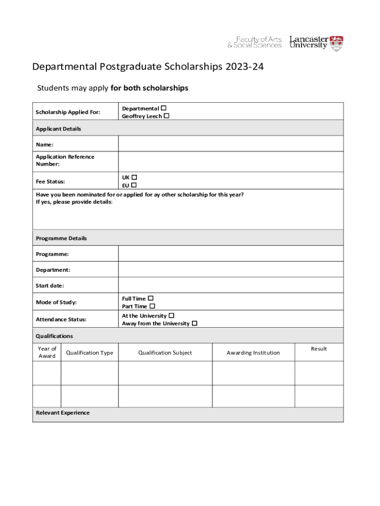 Fillable Online Linguistics Departmental Postgraduate Scholarships ...