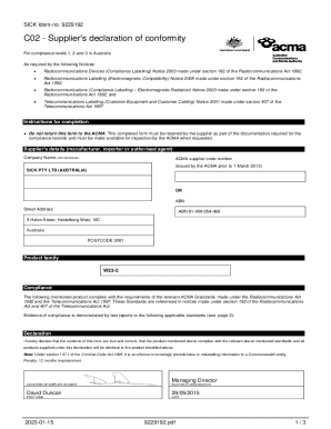 Fillable Online C02 - Supplier's declaration of conformity - SICK Fax ...