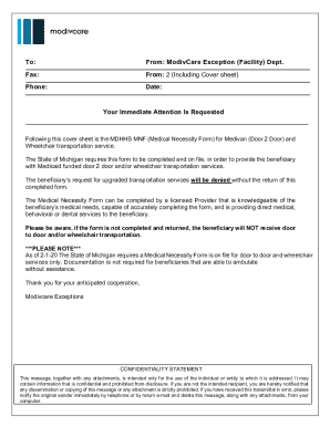 Fillable Online MICHIGAN MDHHS MEDICAL NECESSITY FORM FAX COVER SHEET ...