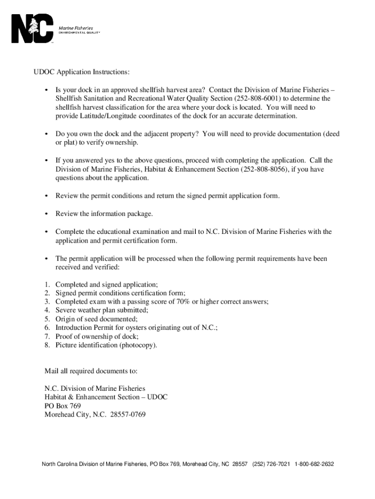 Fillable Online UDOC Application Instructions:Is your dock in an ...