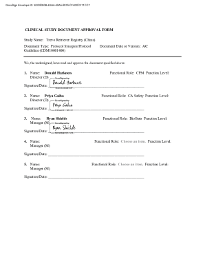 Fillable Online CLINICAL STUDY DOCUMENT APPROVAL FORM Study Name ...