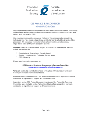 Fillable Online CES AWARDS & RECOGNITION: NOMINATION FORM Fax Email ...