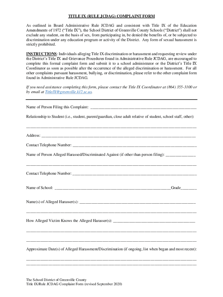 Fillable Online Title IX/Rule JCDAG Complaint Form Fax Email Print - pdfFiller