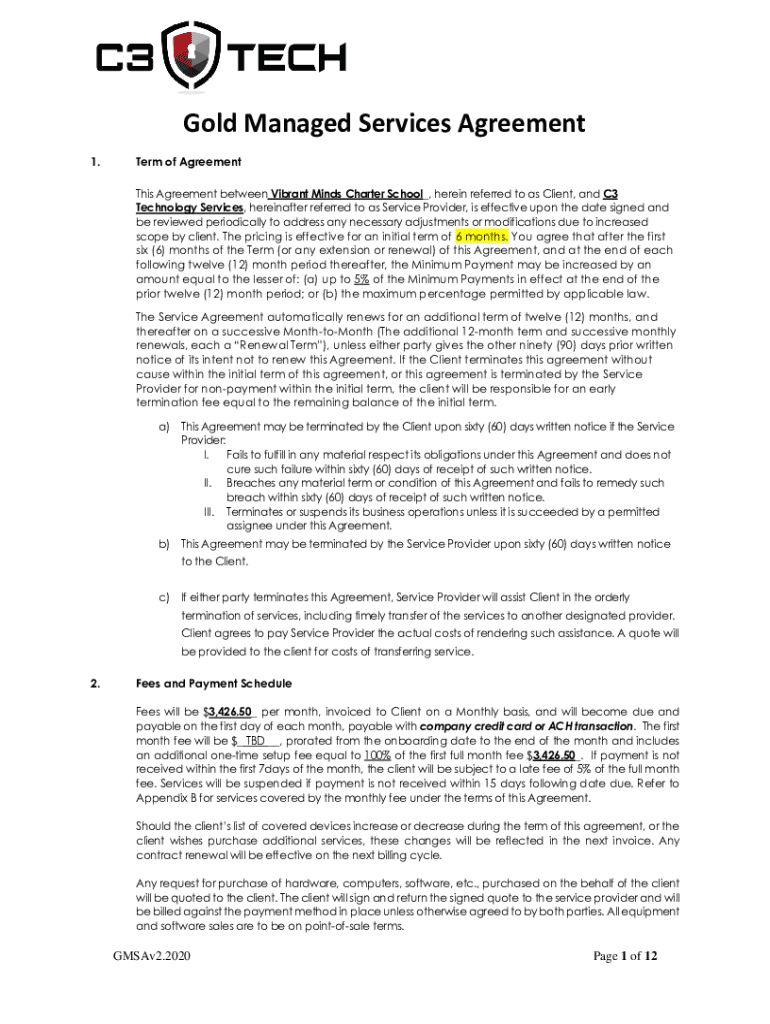Fillable Online Gold Managed Services Agreement - Board Docs Fax Email ...