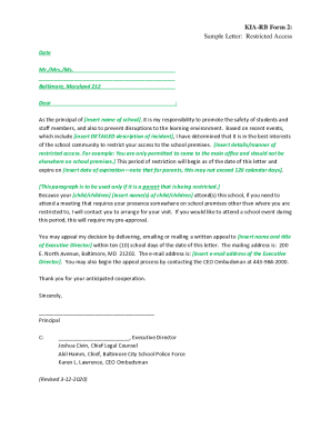 Fillable Online KIA-RB Form 2: Sample Letter: Restricted Access ...