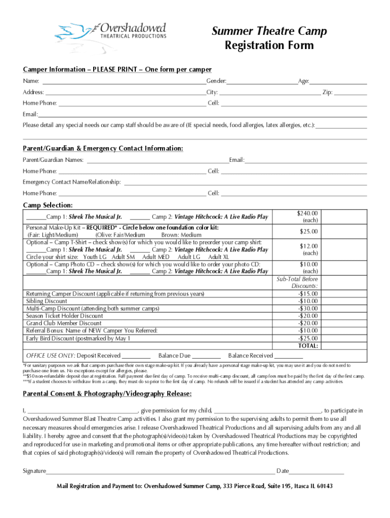 Fillable Online OTP Summer Camp Form Fax Email Print - pdfFiller