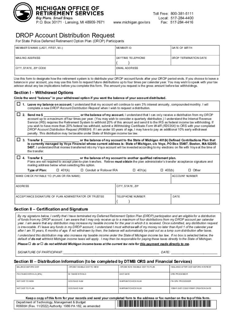 Fillable Online DROP Early Termination Form - State of Michigan Fax ...