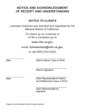 Fillable Online Sample Notice - Acknowledgement Of Receipt - Licensed ...