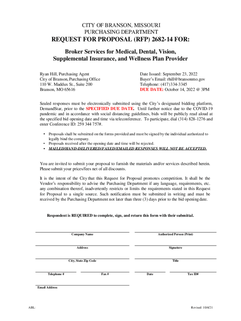 Fillable Online REQUEST FOR PROPOSAL (RFP) 2682-14 FOR: - Broker ...