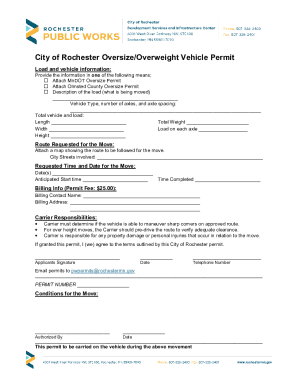 Fillable Online City of Rochester Oversize/Overweight Vehicle Permit ...