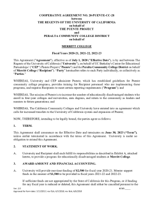 Fillable Online cooperative agreement no. 20-puente-cc-28 - BoardDocs Fax Email Print - pdfFiller