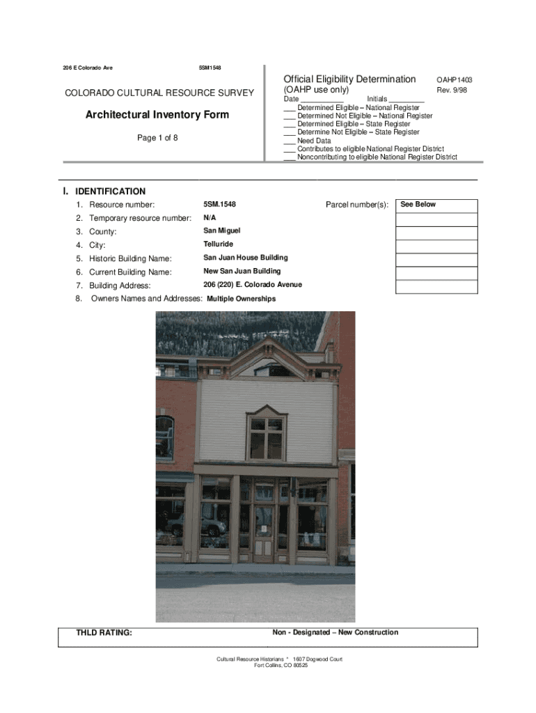 Fillable Online Architectural Inventory Form - City of Fort Collins Fax Email Print - pdfFiller