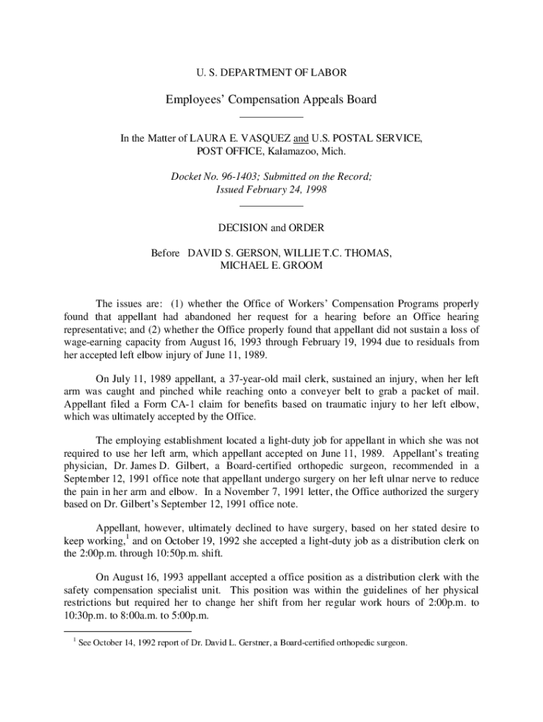 Fillable Online 96-1403: LAURA E. VASQUEZ and U.S. POSTAL SERVICE ...