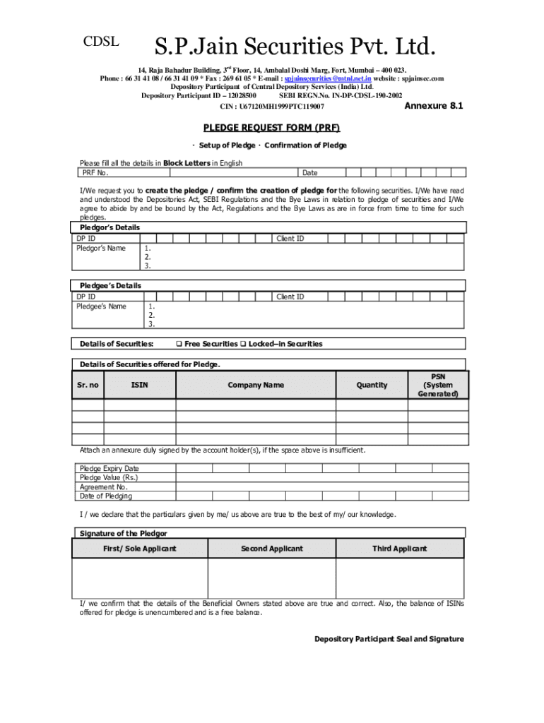 Fillable Online Annexure-81-Pledge Request Form Fax Email Print - pdfFiller