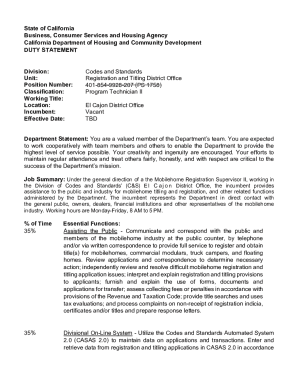 Fillable Online Duty Statement.docx Fax Email Print - pdfFiller